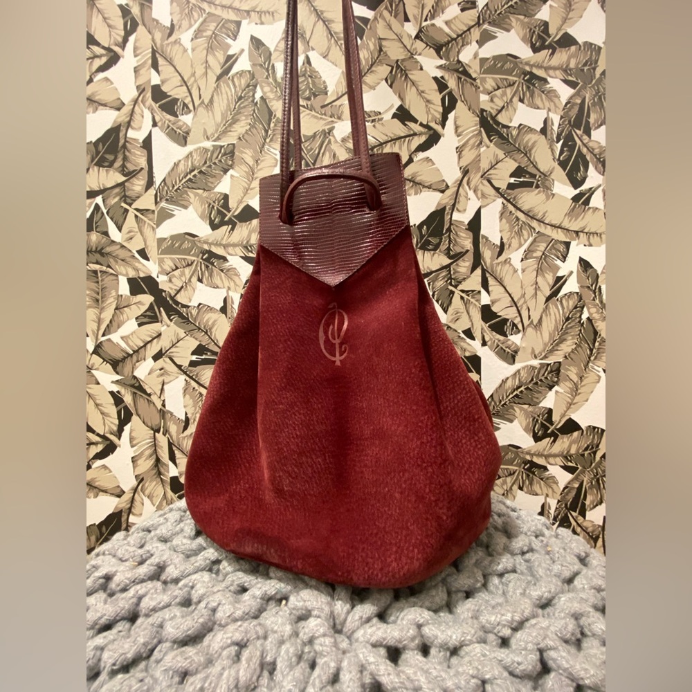 Vintage Wine Velvet And Leather Bucket Bag/ Cesare Pi… - Gem